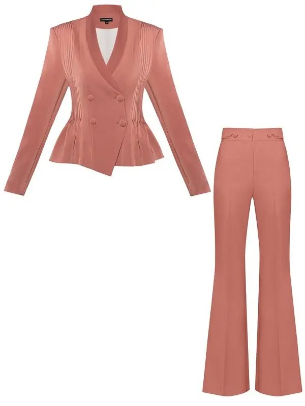 TIA DORRAINE Double-breasted Blazer And Flared Trousers Suit - Pink