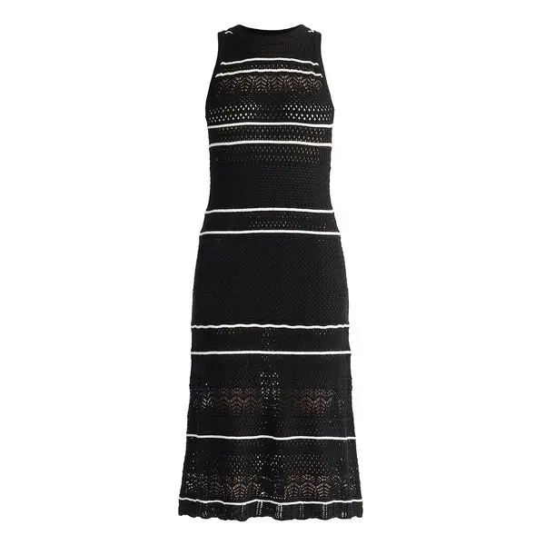 PAISIE Contrast Detail Pointelle Knitted Dress - Black