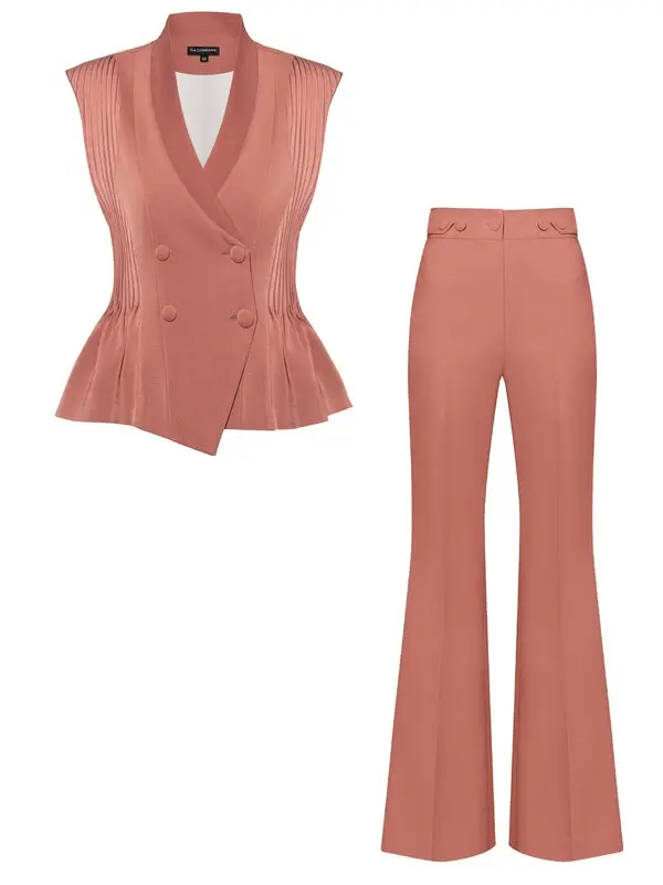 TIA DORRAINE Double-breasted Waistcoat And Flared Trousers Set - Pink