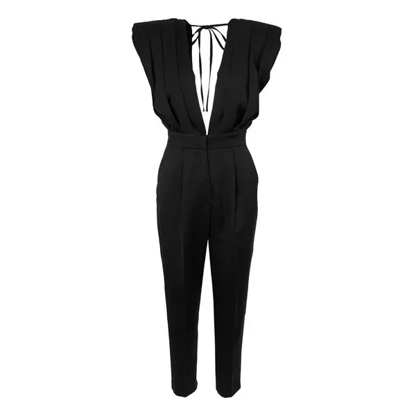 BLUZAT Draped Jumpsuit With Conical Trousers - Black