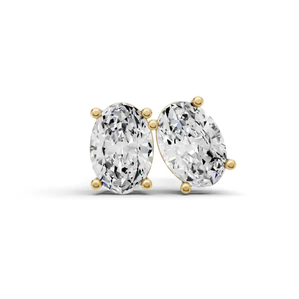 SEREIA OFFICIAL 14 Karat Yellow Oval Prong Solitaire Diamond Stud Earrings - Gold