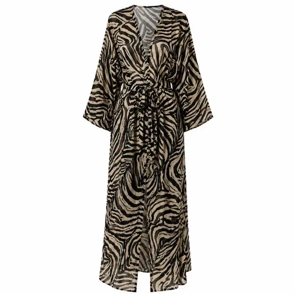 NUVV COLLECTION Zebra Print Resort Kaftan Dress - Black