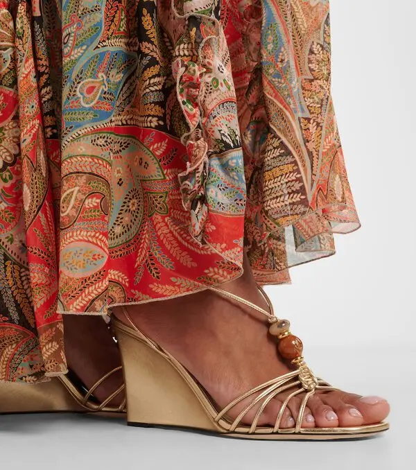 JIMMY CHOO Lova Embellished Leather Wedge Sandals