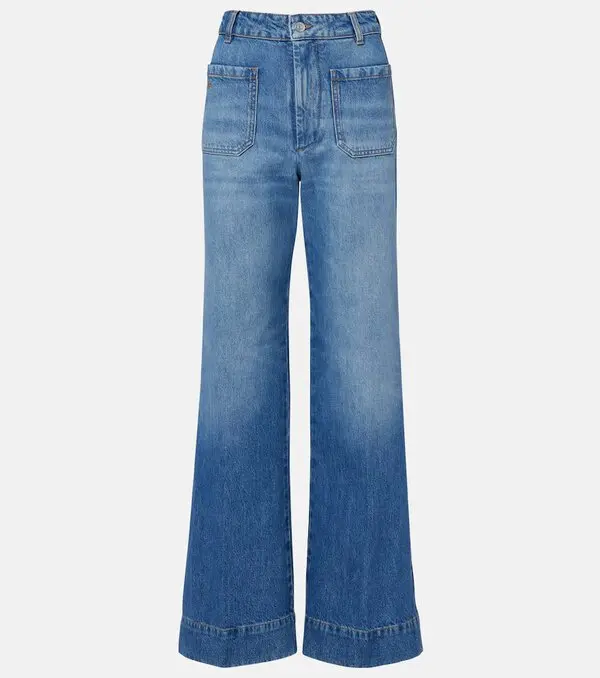 Victoria Beckham Alina Faded Wide-leg Jeans - Blue
