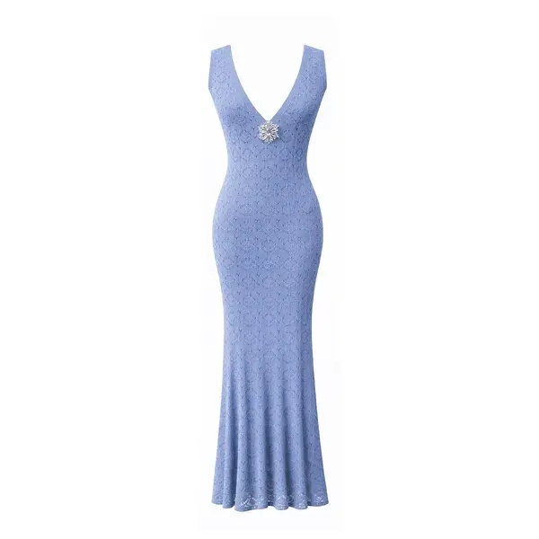 CHIARELLA Maxi Crochet Dress With Decorative Brooch