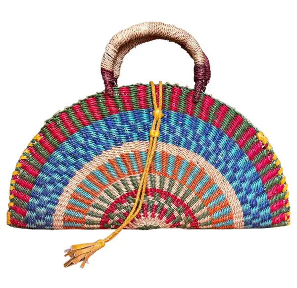 SOKONA Large Handwoven Fan Bag - Brown/orange