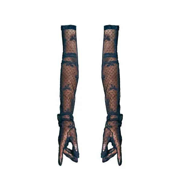 NATALIA PETRUCH High Gloves In Bow Lace - Black