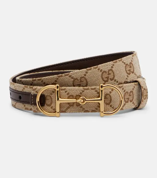 Gucci Horsebit Gg Canvas Belt - Beige