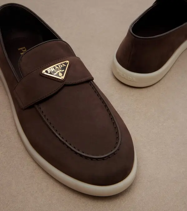 Prada Suede Penny Loafers - Brown