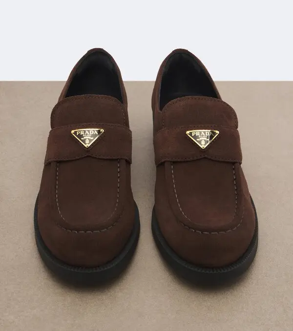 Prada Suede Penny Loafers - Brown