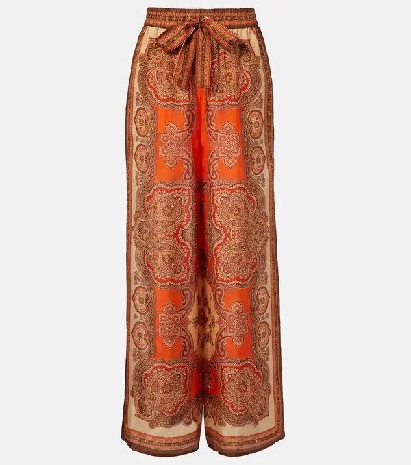 Zimmermann Mahon Paisley Silk Palazzo Pants - Brown