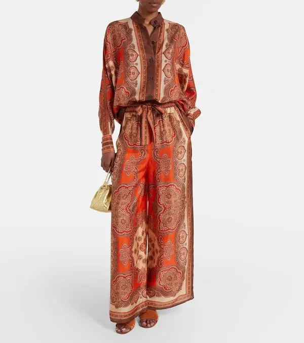 Zimmermann Mahon Paisley Silk Palazzo Pants - Brown