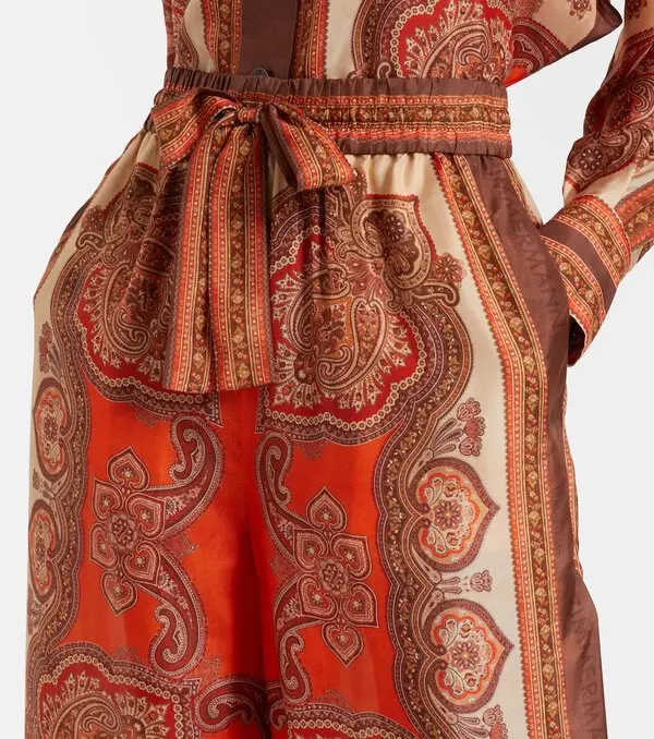 Zimmermann Mahon Paisley Silk Palazzo Pants - Brown