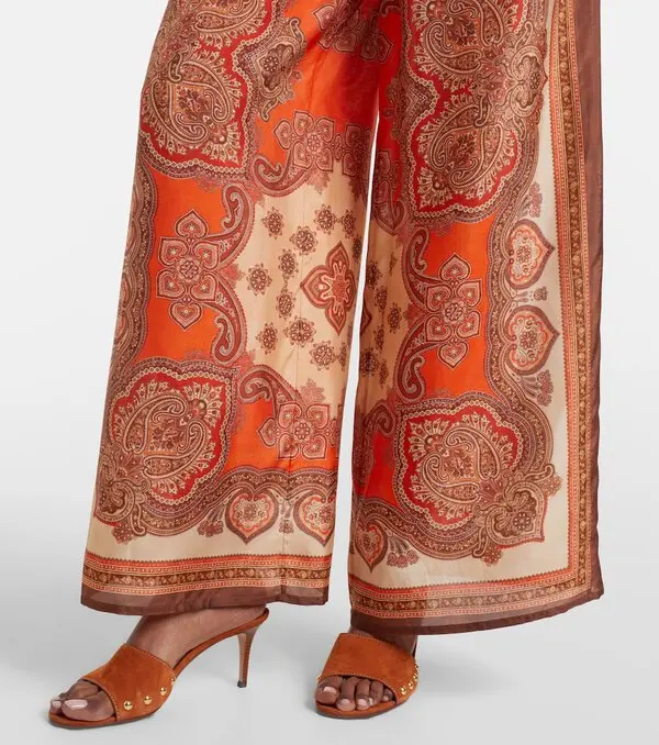 Zimmermann Mahon Paisley Silk Palazzo Pants - Brown