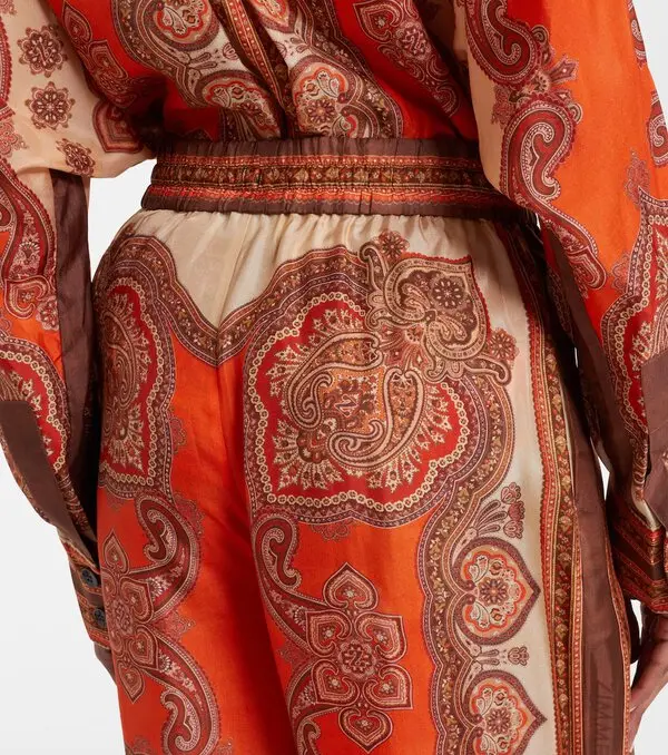 Zimmermann Mahon Paisley Silk Palazzo Pants - Brown