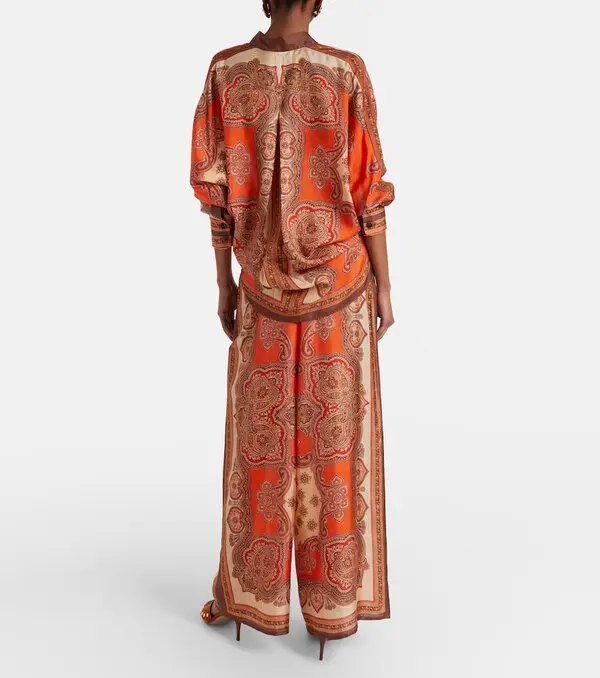 Zimmermann Mahon Paisley Silk Palazzo Pants - Brown