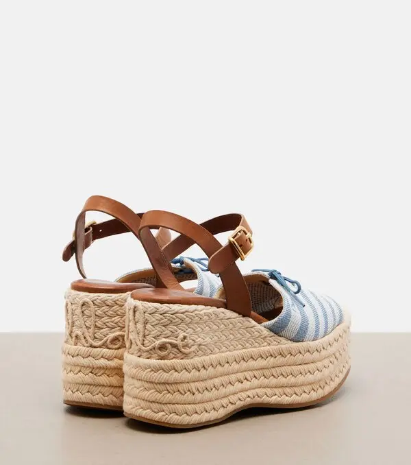 Chloé Isla Striped Canvas Espadrille Wedges - Blue