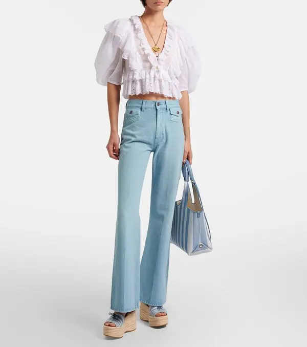 Chloé Isla Striped Canvas Espadrille Wedges - Blue