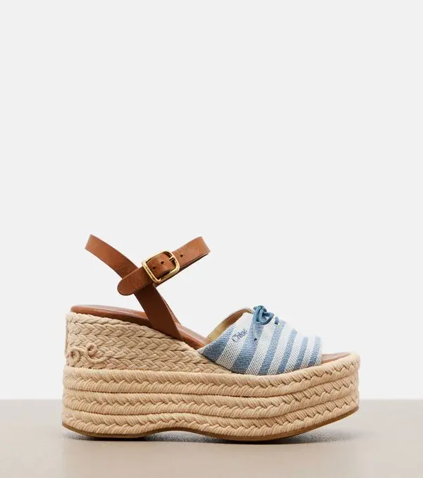 Chloé Isla Striped Canvas Espadrille Wedges - Blue