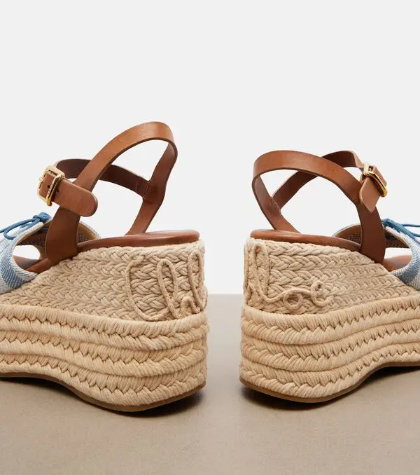 Chloé Isla Striped Canvas Espadrille Wedges - Blue