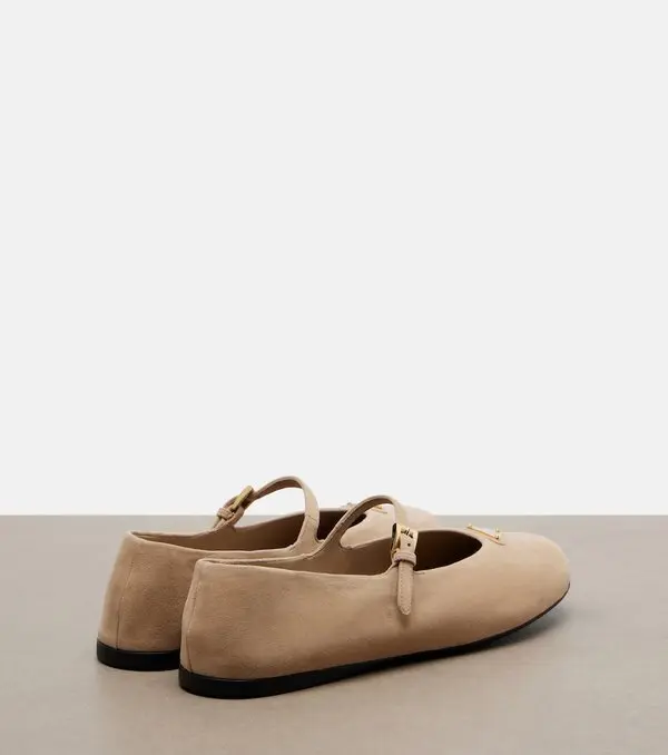 Prada Suede Mary Jane Flats - Beige