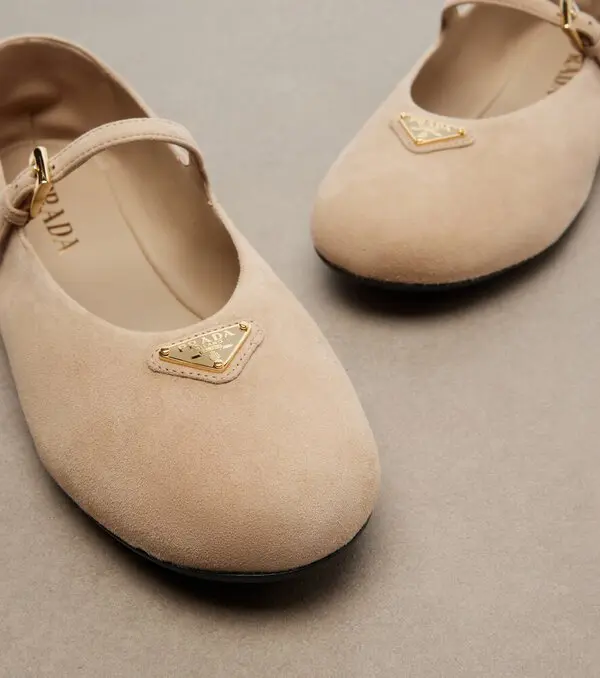 Prada Suede Mary Jane Flats - Beige