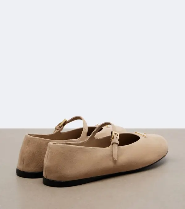 Prada Suede Mary Jane Flats - Beige
