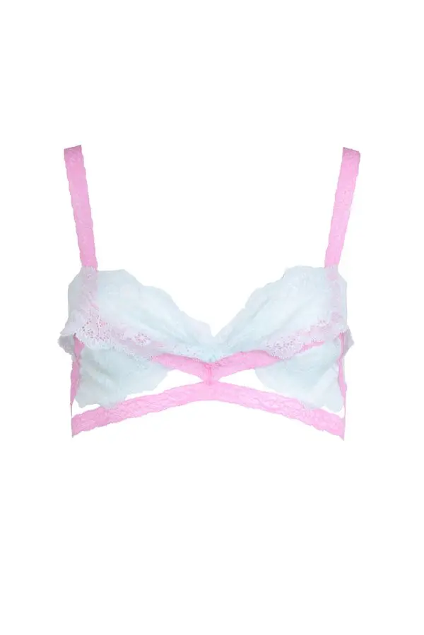 Natalia Petruch Blue / Pink Eugenie Lace Bralette Top In Pale Blue And Pink - Blue/pink