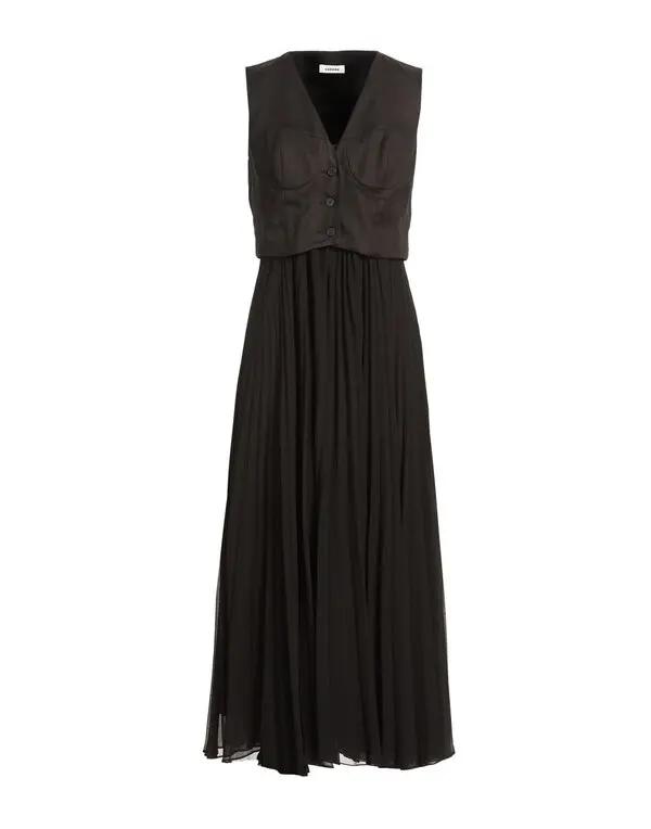 Sandro Midi Dress Pleated Twill Crepe