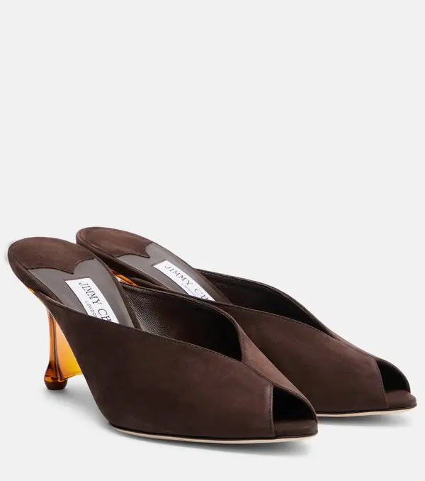 JIMMY CHOO Suede Peep-toe Wedge Mules - Brown