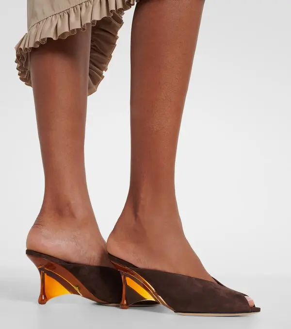 JIMMY CHOO Suede Peep-toe Wedge Mules