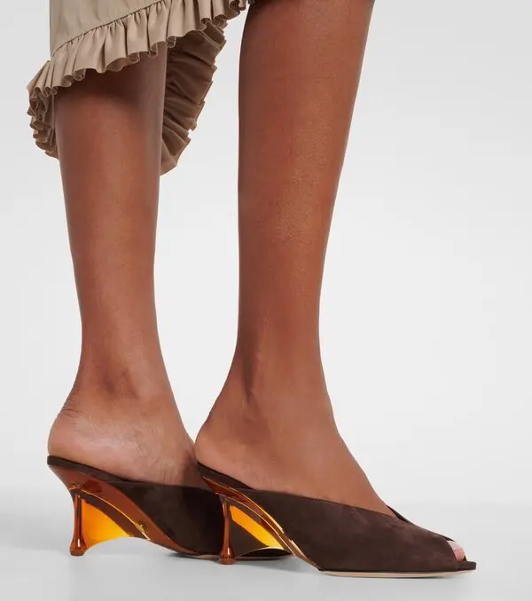JIMMY CHOO Suede Peep-toe Wedge Mules - Brown
