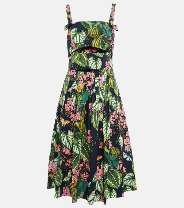 Oscar De La Renta Printed Cotton-blend Poplin Midi Dress - Multicoloured