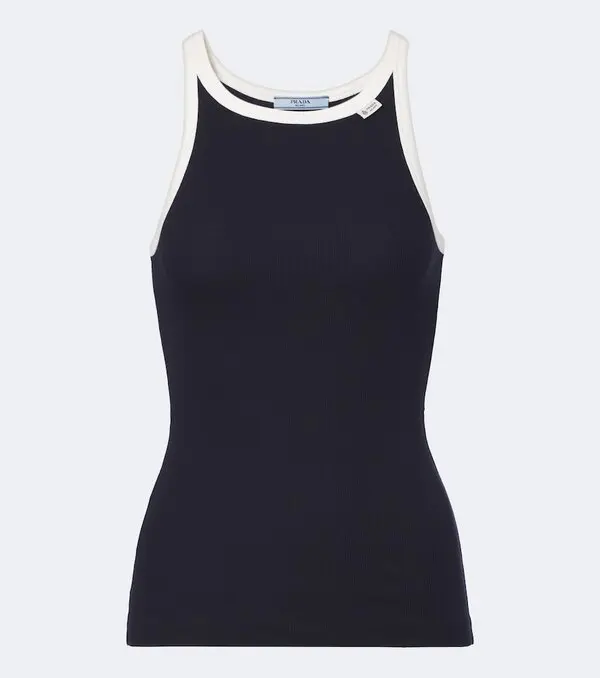 Prada Ribbed-knit Cotton Tank Top - Blue