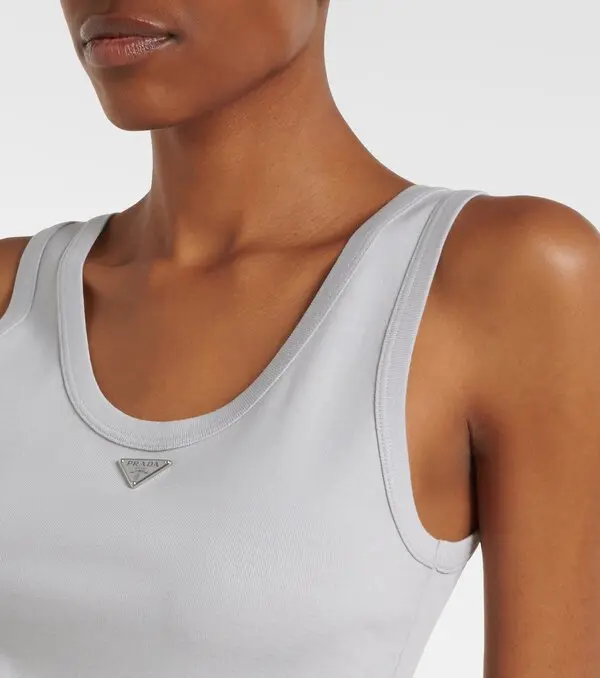 Prada Ribbed-knit Cotton Tank Top - Grey