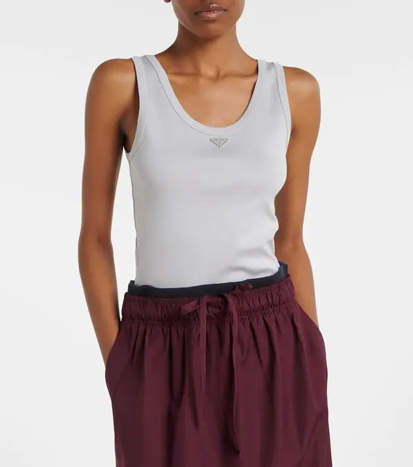 Prada Ribbed-knit Cotton Tank Top - Grey