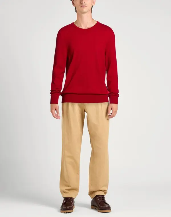 Isaia Light Wool Crewneck Sweater With Embroidered Logo - Red