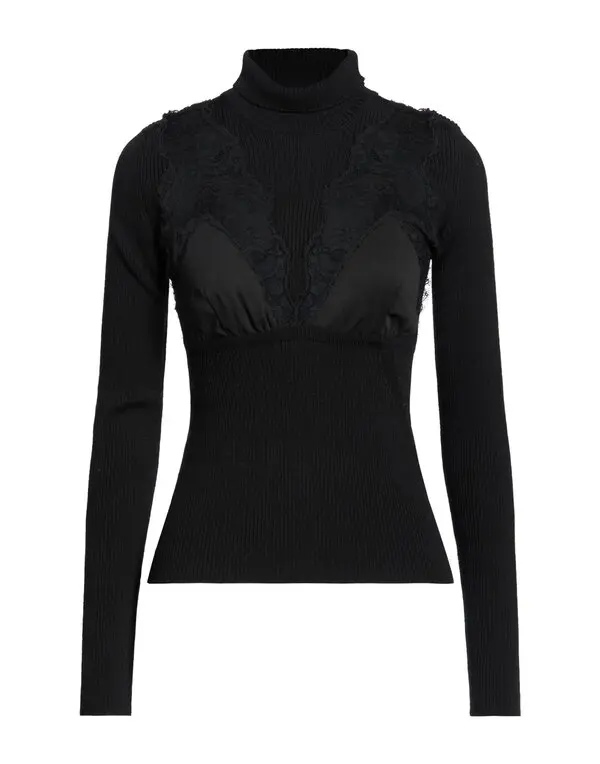 Blumarine Ribbed-knit Turtleneck With Lace Trim