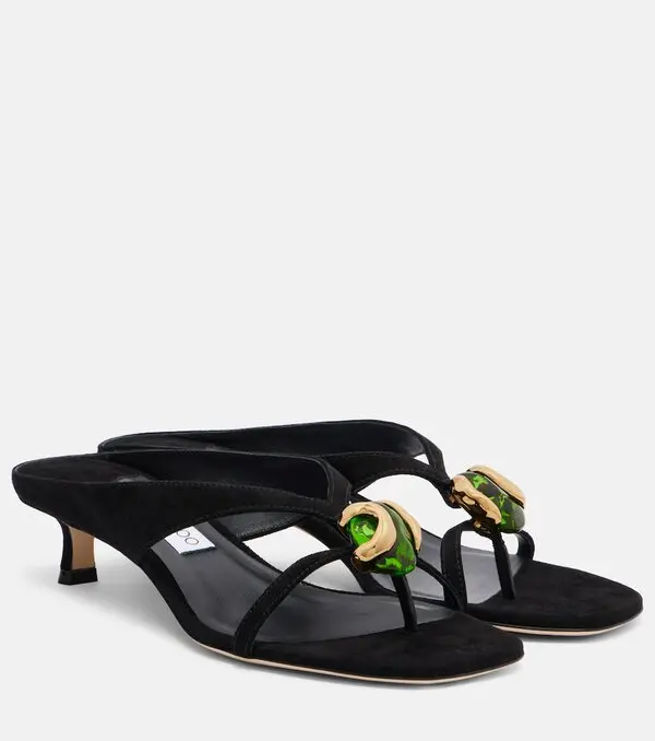 JIMMY CHOO Emeri Suede Thong Sandals - Black