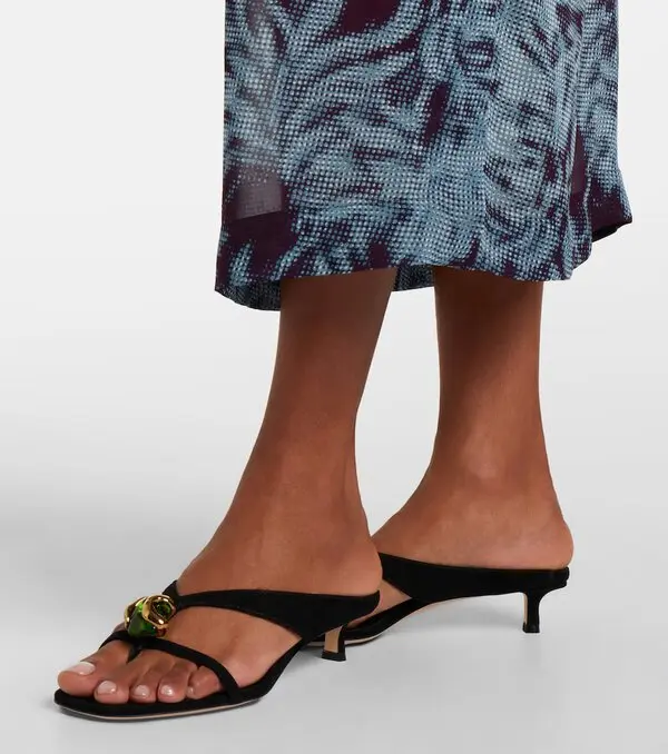 JIMMY CHOO Emeri Suede Thong Sandals - Black