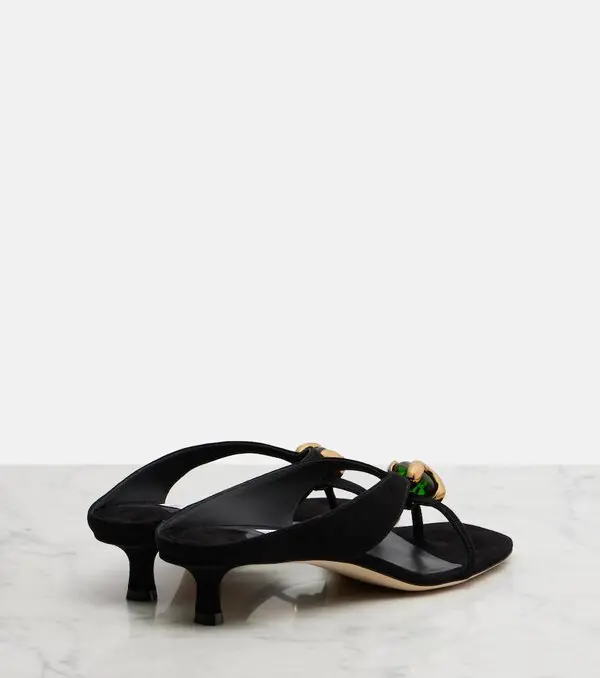 JIMMY CHOO Emeri Suede Thong Sandals - Black