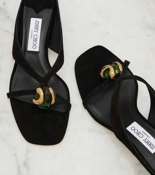 JIMMY CHOO Emeri Suede Thong Sandals - Black