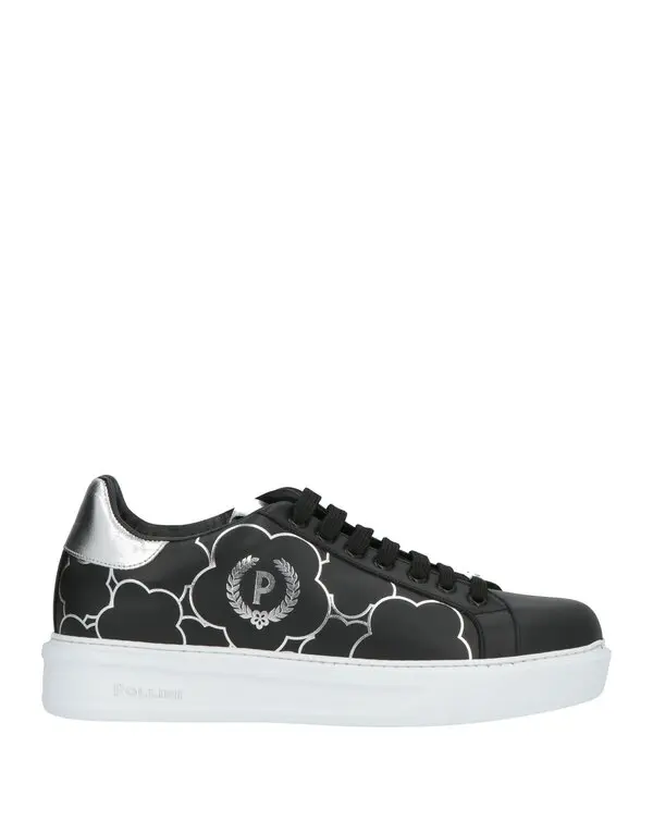 POLLINI Leather Low Top Sneakers With Metallic Accents