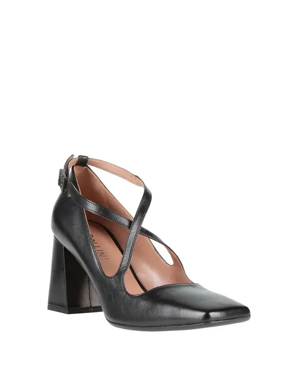 POLLINI Leather Square Toe Block Heel Pumps