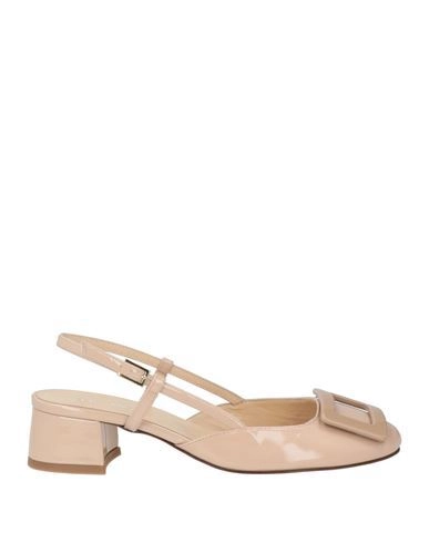 BALDININI Patent Leather Slingback Pumps With Buckle Detail - Beige