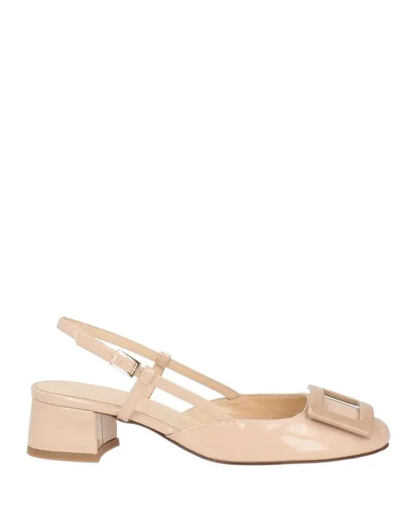BALDININI Patent Leather Slingback Pumps With Buckle Detail - Beige