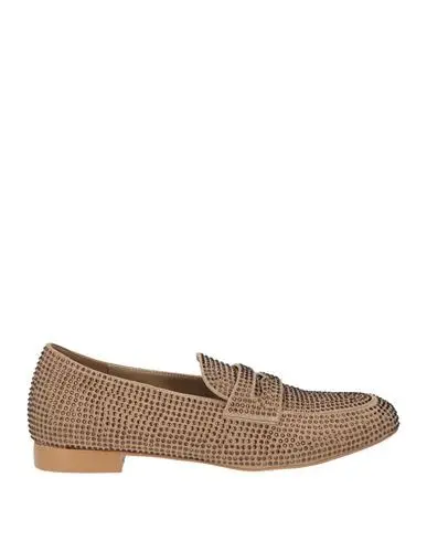 BRACCIALINI Penny Loafers With Crystal Embellishments - Beige