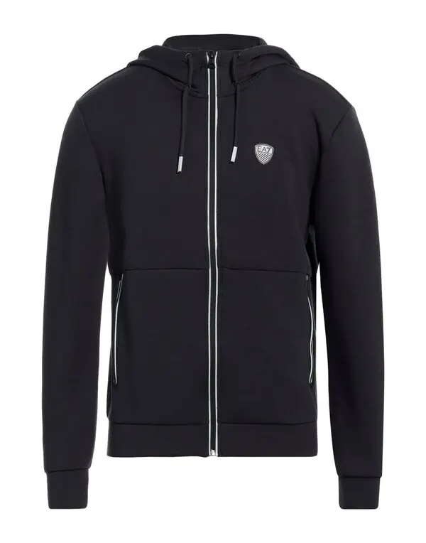 EA7 Polyester, Viscose, Elastane Hooded Zip-up Sweatshirt - Blue