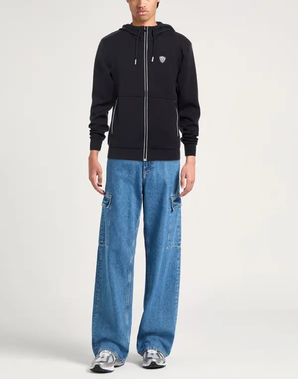 EA7 Polyester, Viscose, Elastane Hooded Zip-up Sweatshirt - Blue