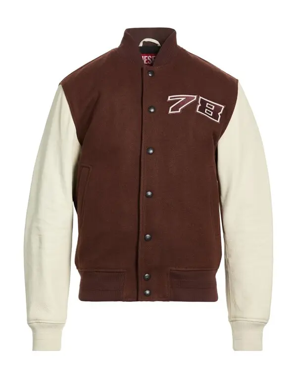 DIESEL® Wool, Nylon, And Cow Leather Varsity Jacket